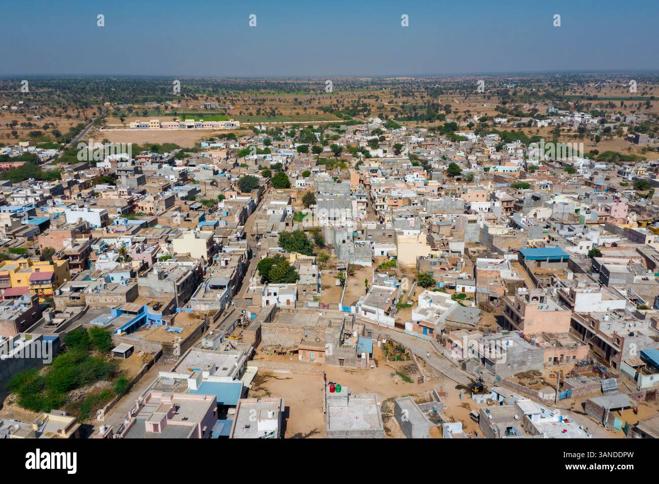Aerial view of Khimsar township with a luxury resort in foreground ...