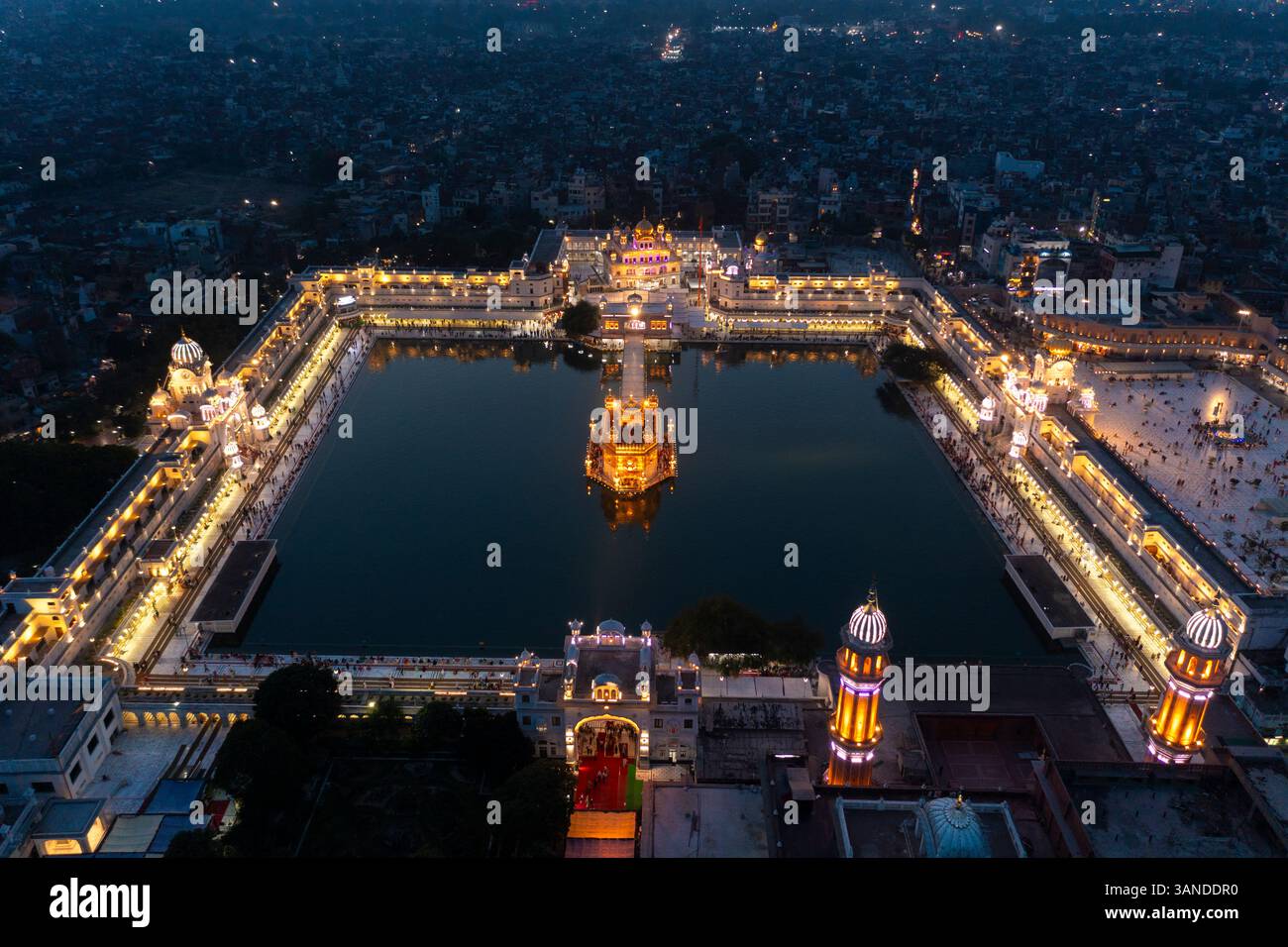 Aerial view of the Sri Harmandir Sahib, a Sikh pilgrimage site in Katra ...