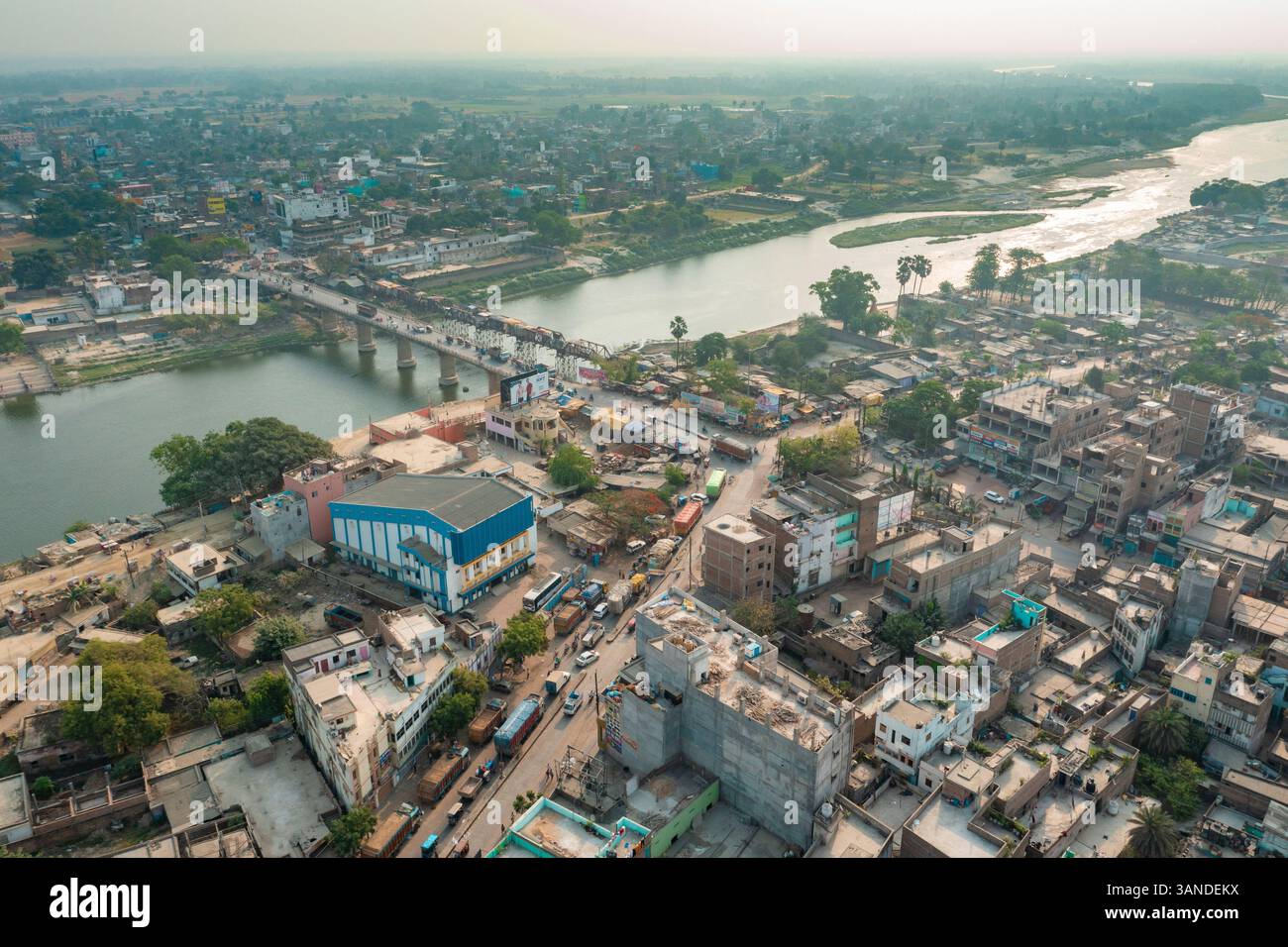 Aerial view of Samastipur township along Burhi Gandak River with Old ...