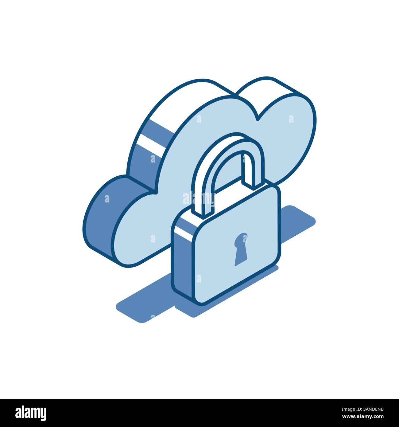 isometric vector cloud and lock linear icon, in color on white background, secure cloud data ...