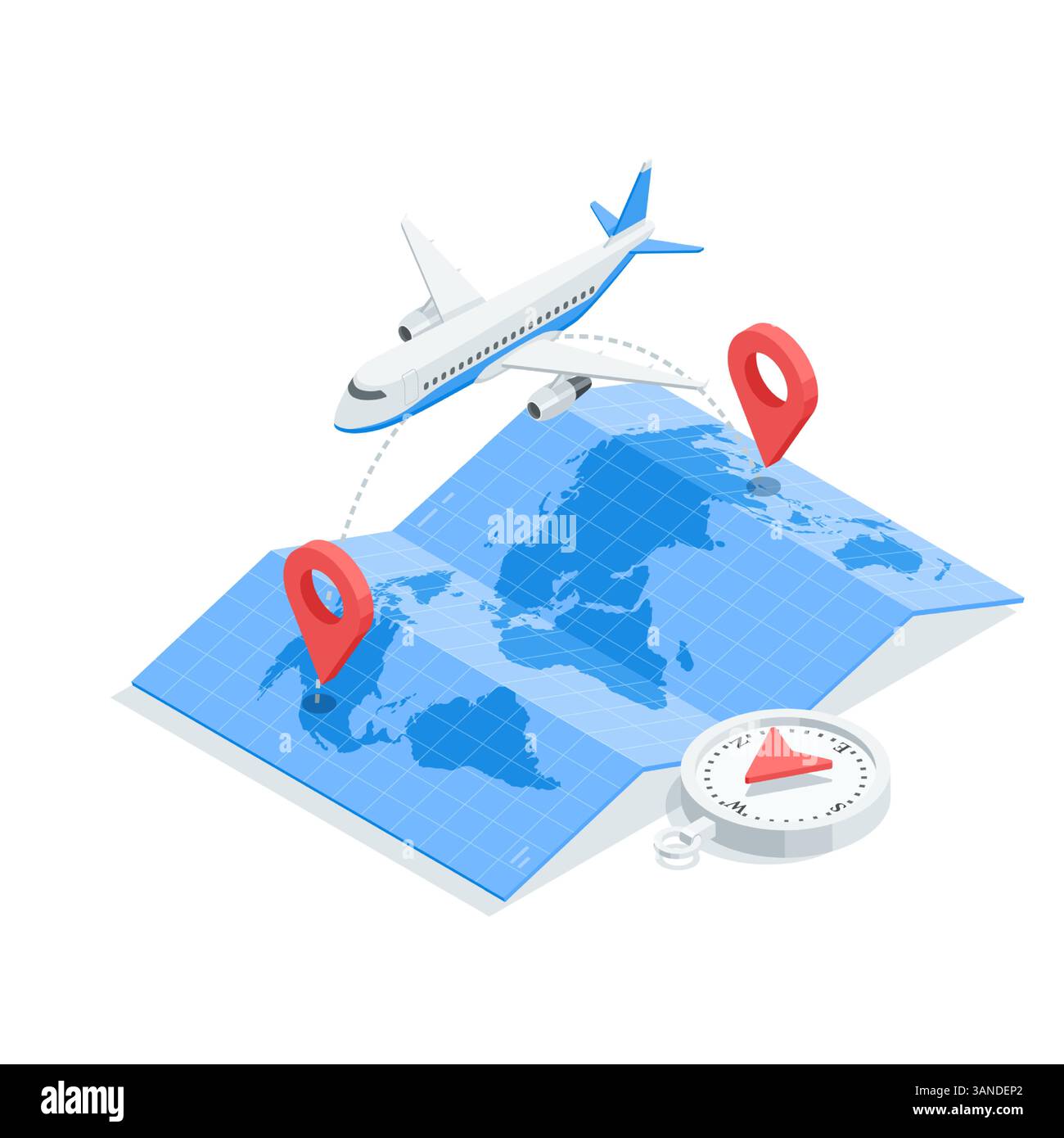 Airplane flying over a map Cut Out Stock Images & Pictures - Alamy