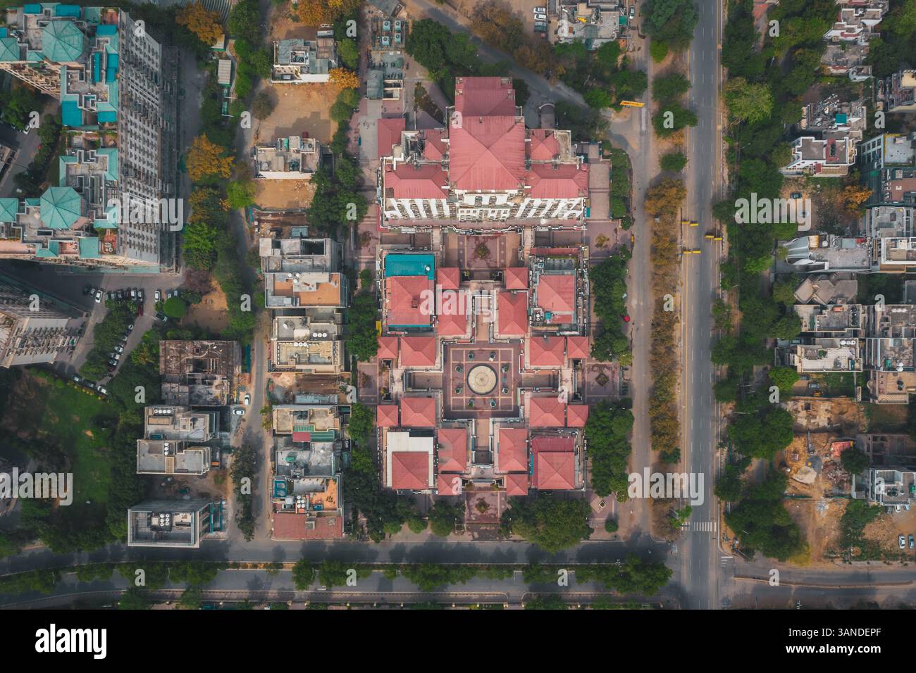 Aerial view of Gurugram residential district with tall buildings near ...