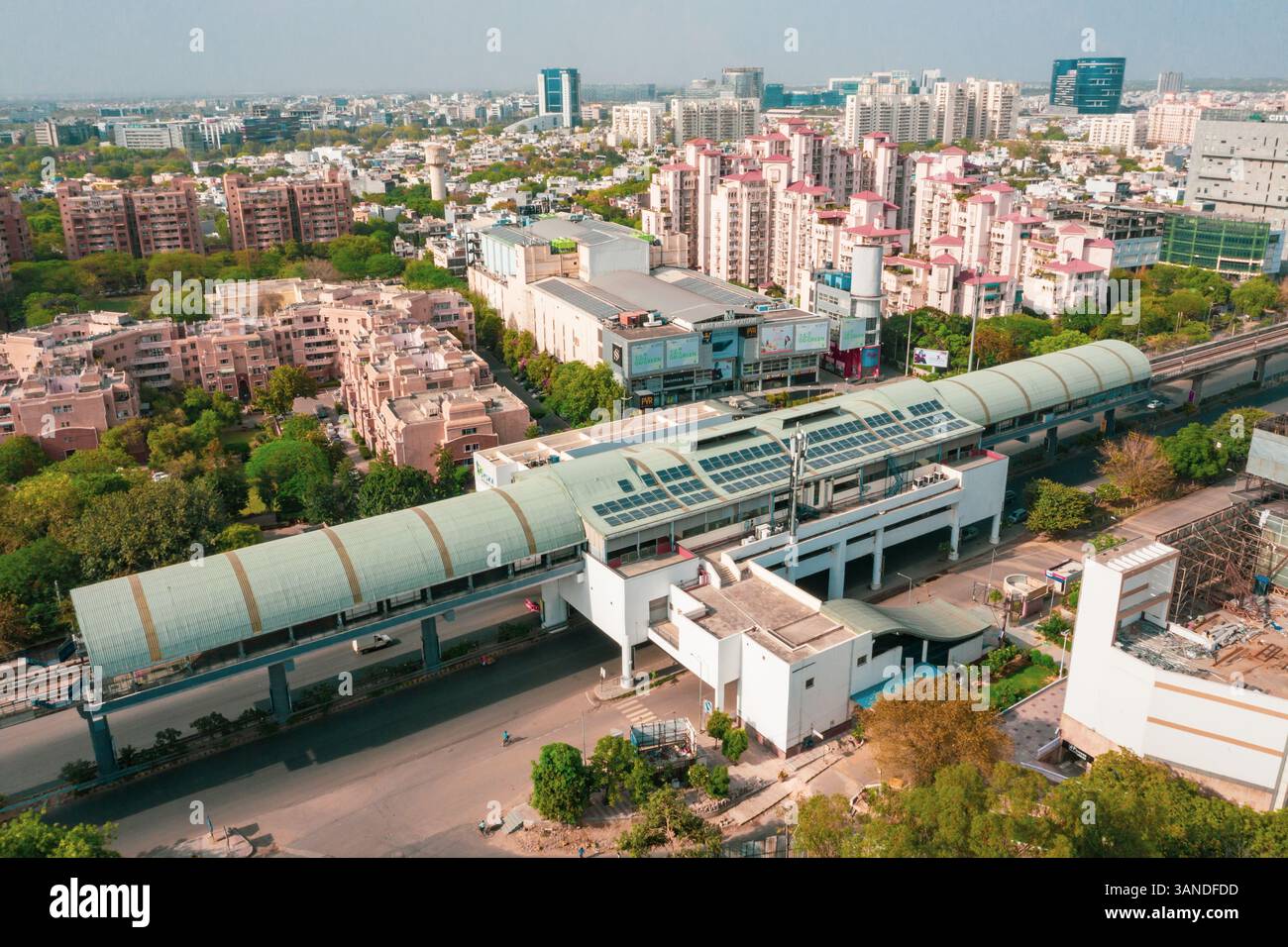 Gurugram, India - 18 April 2020: Aerial view of the train station in ...
