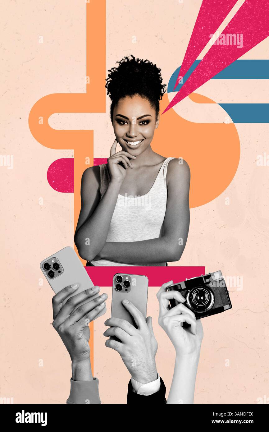 Poster visual collage of person with object on pastel orange background ...