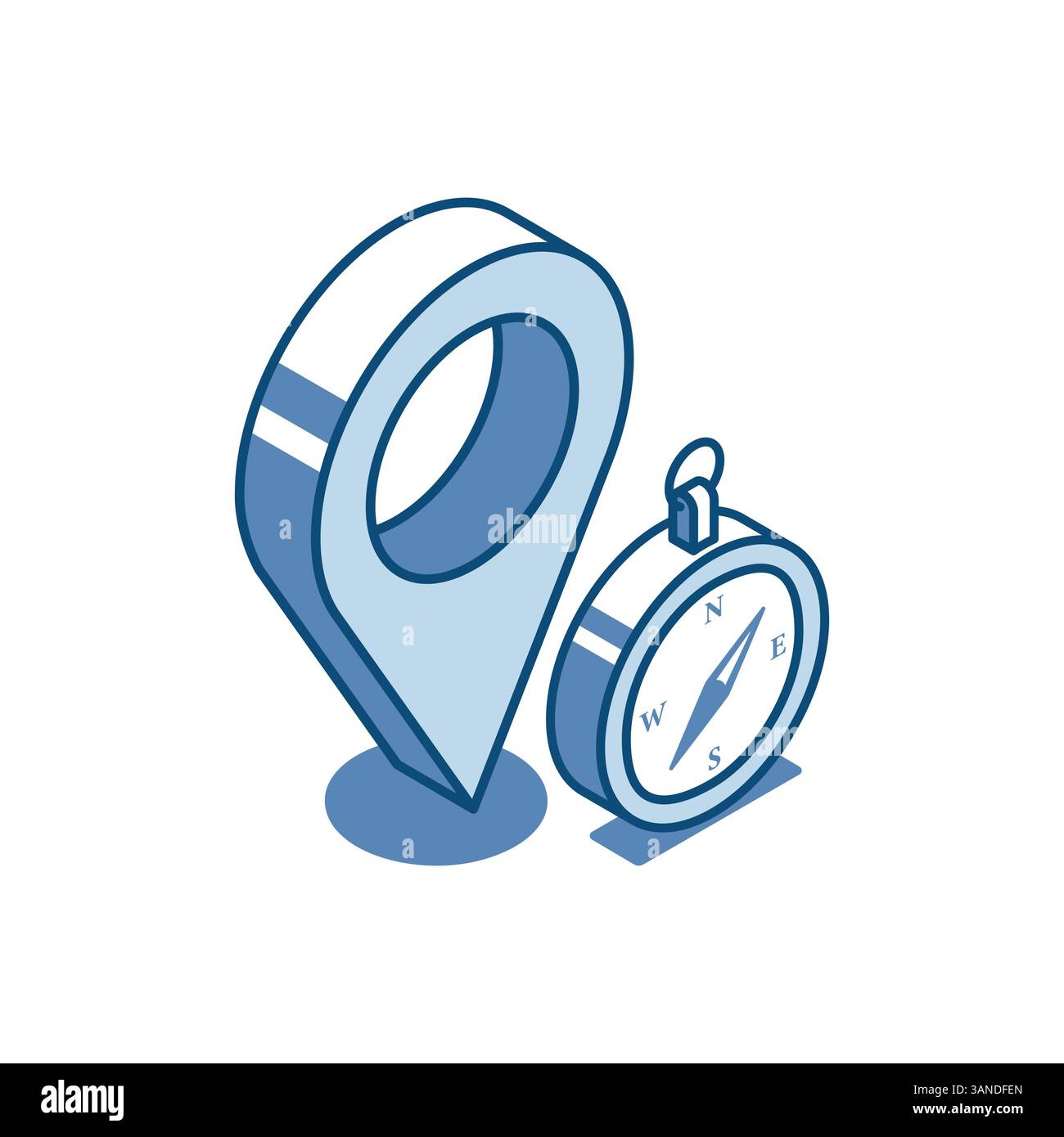 isometric vector compass and location linear icon, in color on a white ...