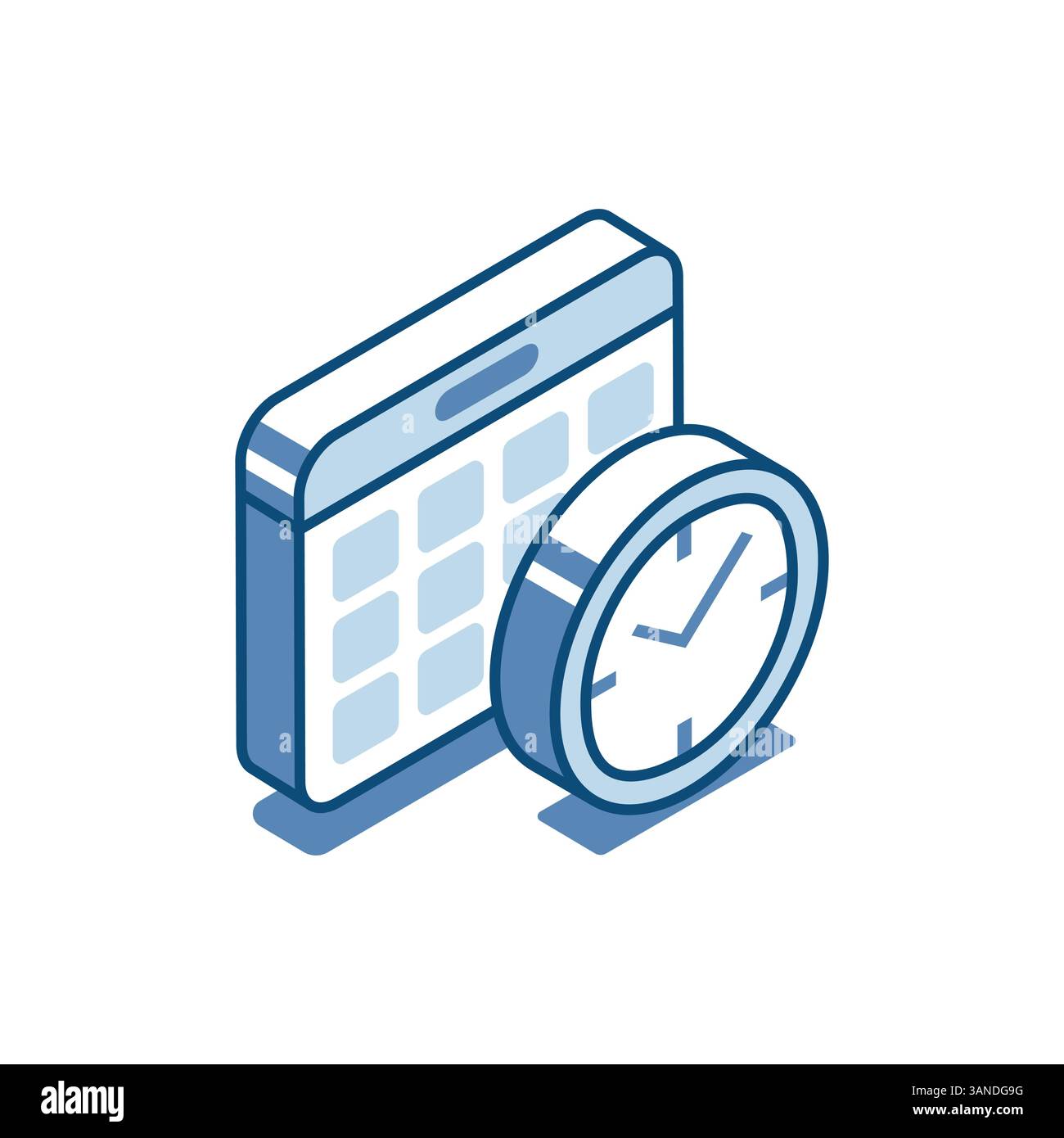 isometric vector calendar and clock linear icons, in color on a white ...