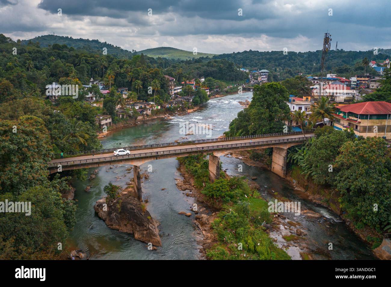 Aerial view of bridge over river in Mundakayam, Kerala, India Stock ...
