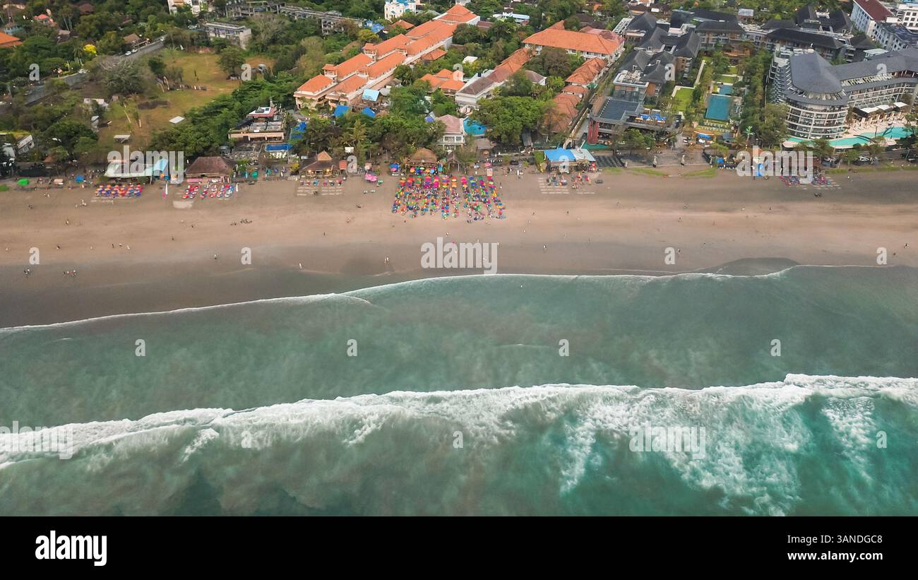 Aerial view of La Plancha beach bar and restaurant at Seminyak beach ...