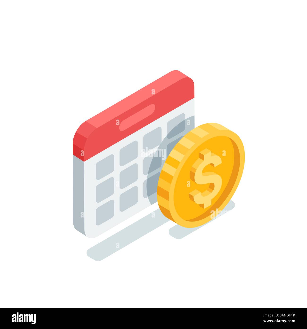 isometric vector calendar and coin with dollar icon, in color on white ...