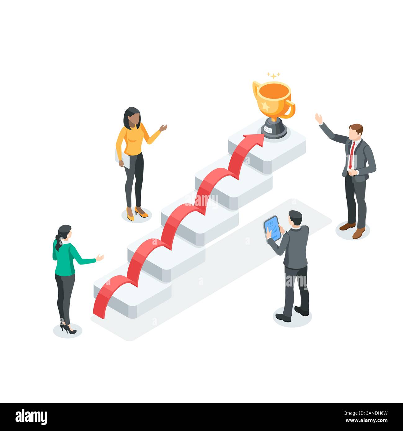 isometric vector business people discussing a diagram in the form of a ...