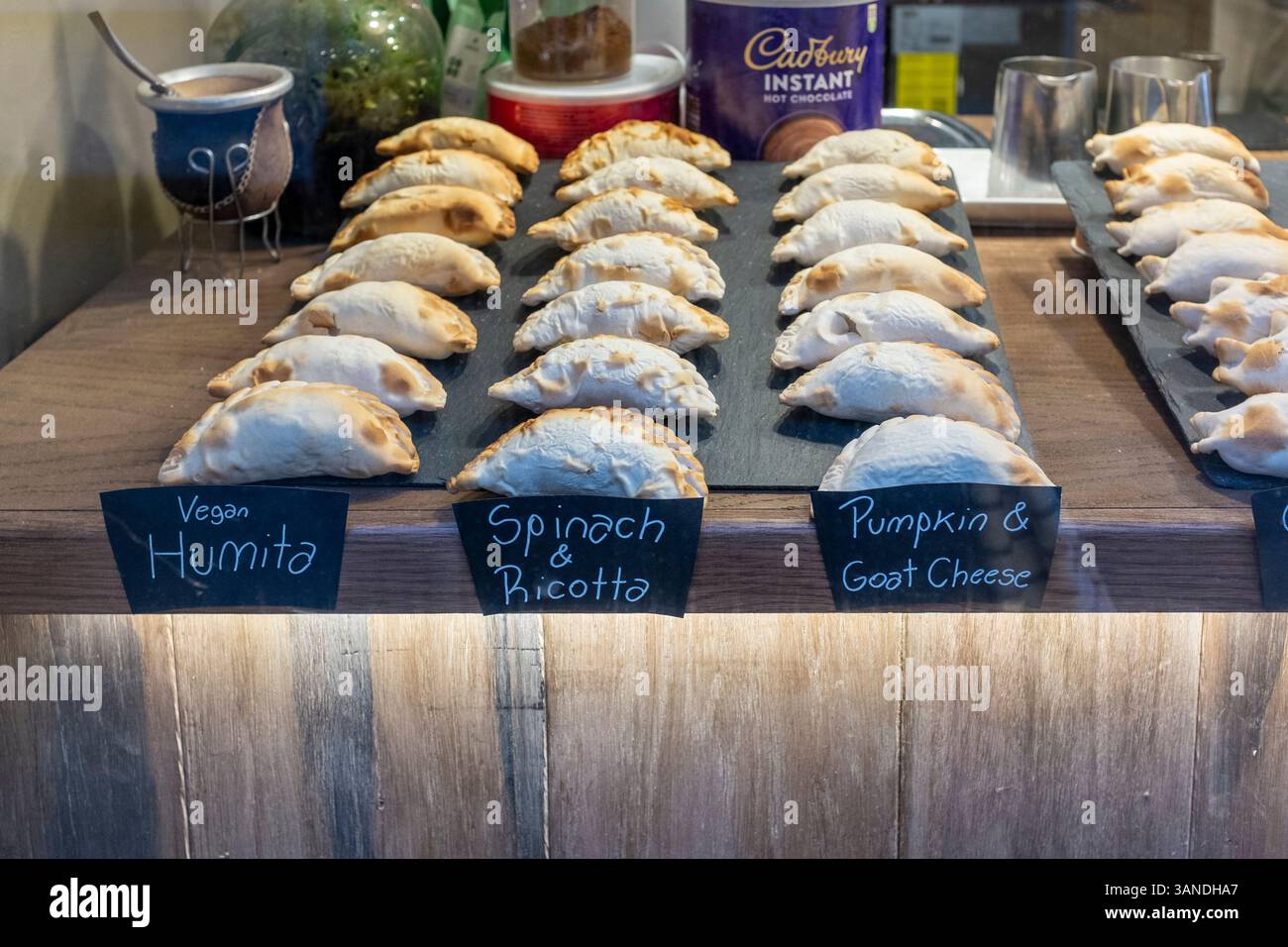 Shop display of empanada, Richmond upon Thames, London, UK Stock Photo ...