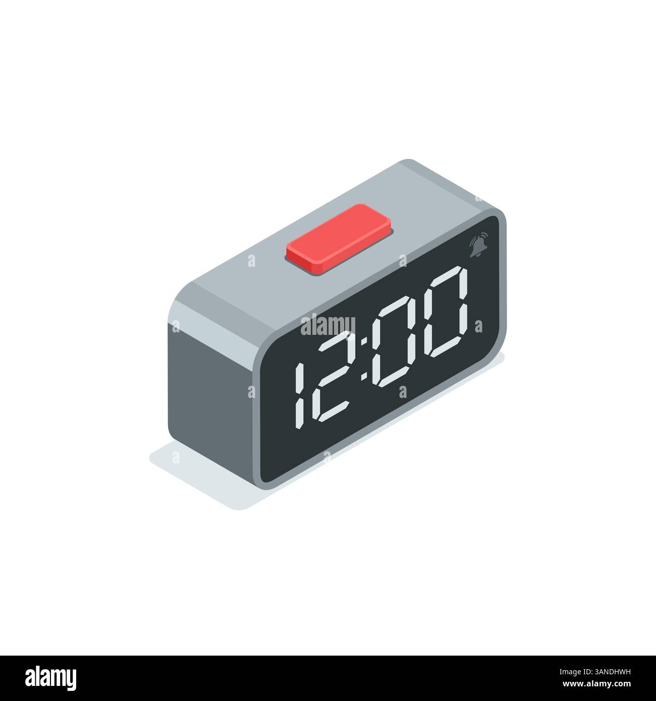 isometric vector electronic clock with a big button, in color on a ...