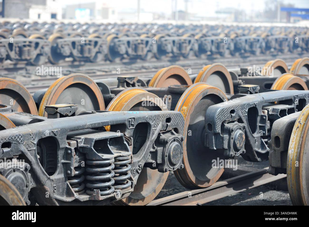 Railway wheel. The running gear for locomotives is on the rails Stock ...