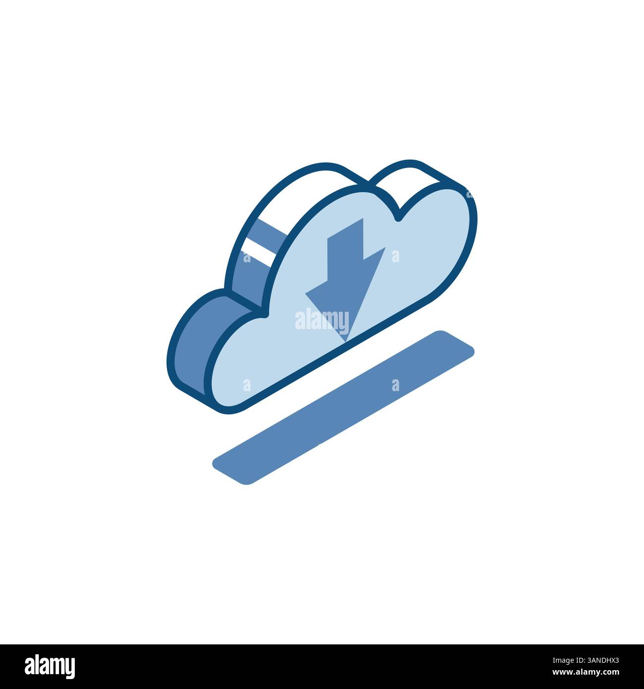 isometric vector cloud linear icon with down arrow, in color on white ...