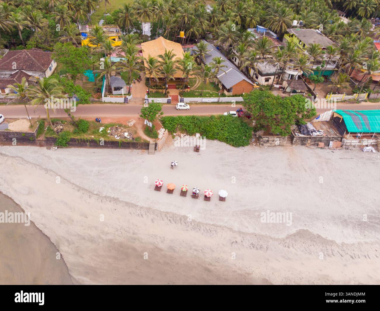 Aerial view of a road by the Ashwem beach in north goa, India Stock ...