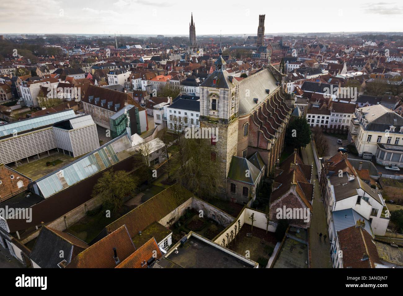 Aerial view of historic cityscape featuring Saint-Walburga church and ...