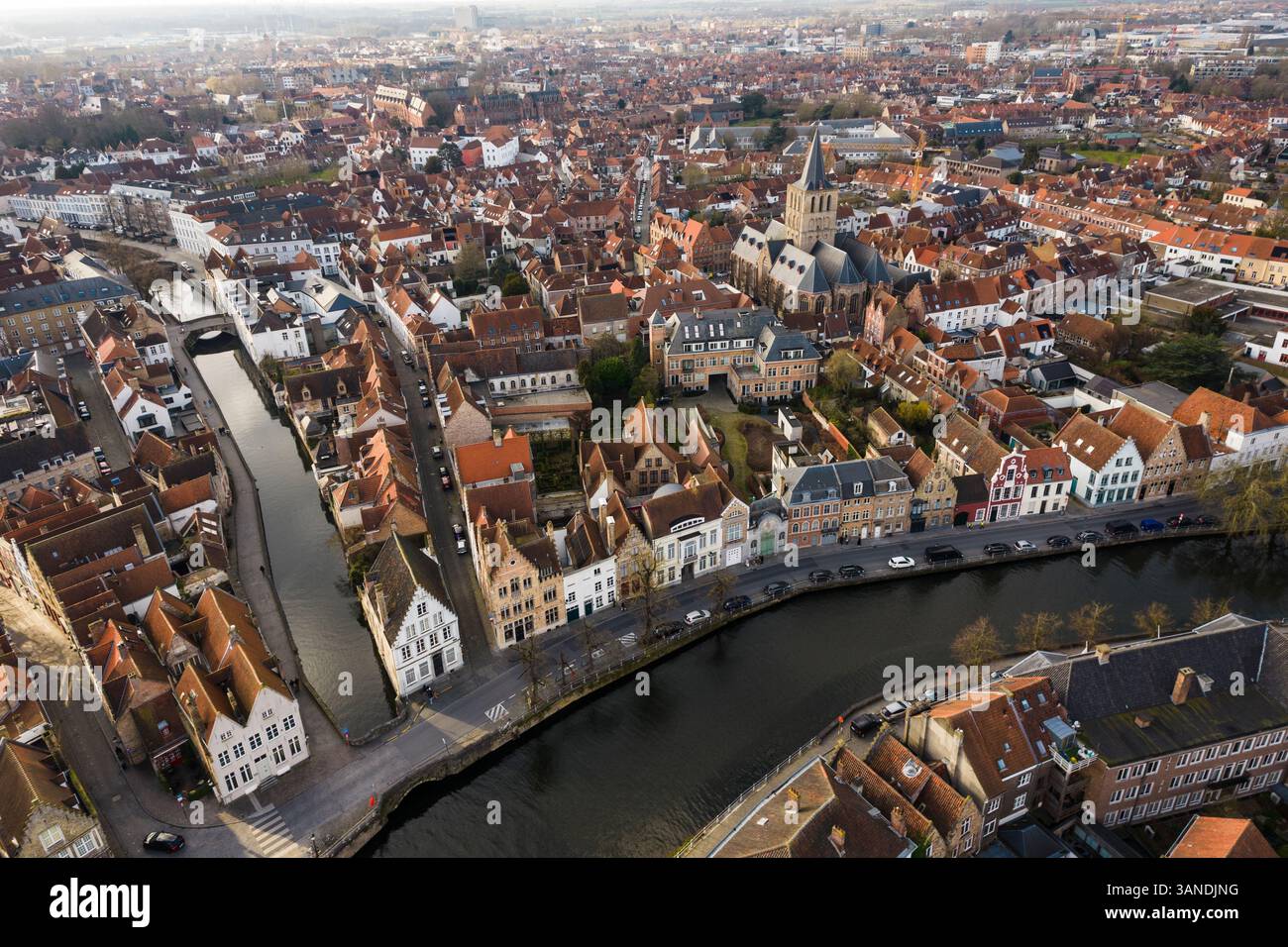 Aerial view of historic architecture and picturesque canals in the ...