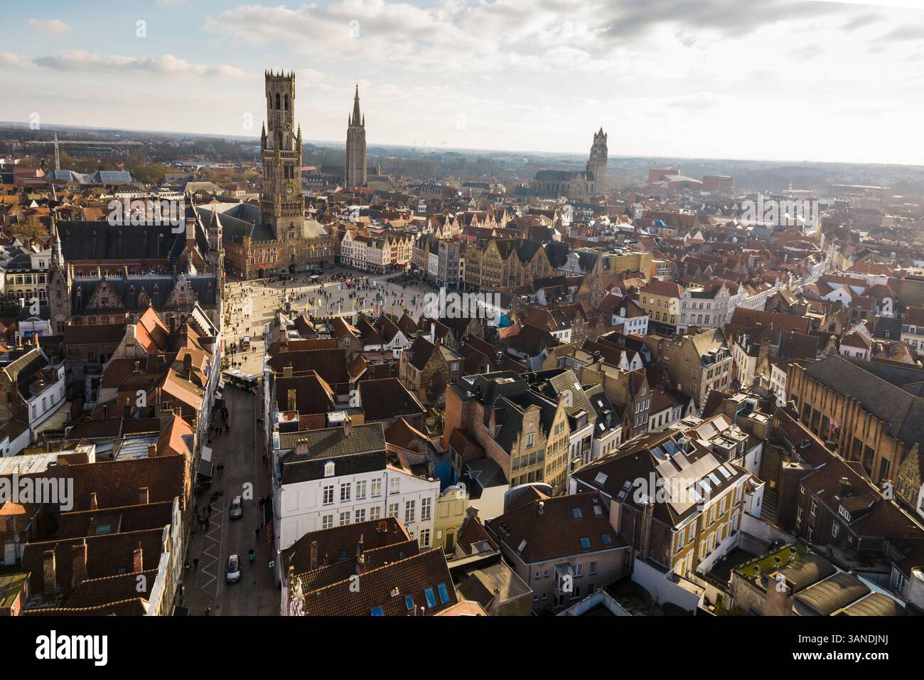 Aerial view of belfort and market square surrounded by historic ...