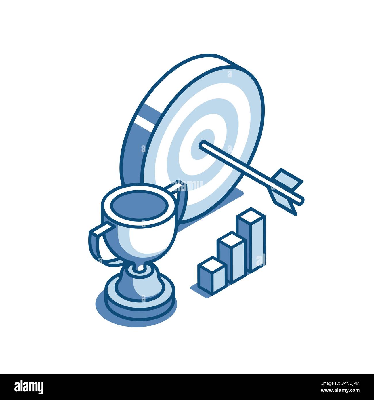 isometric vector linear icons target with arrow and cup with chart, in ...