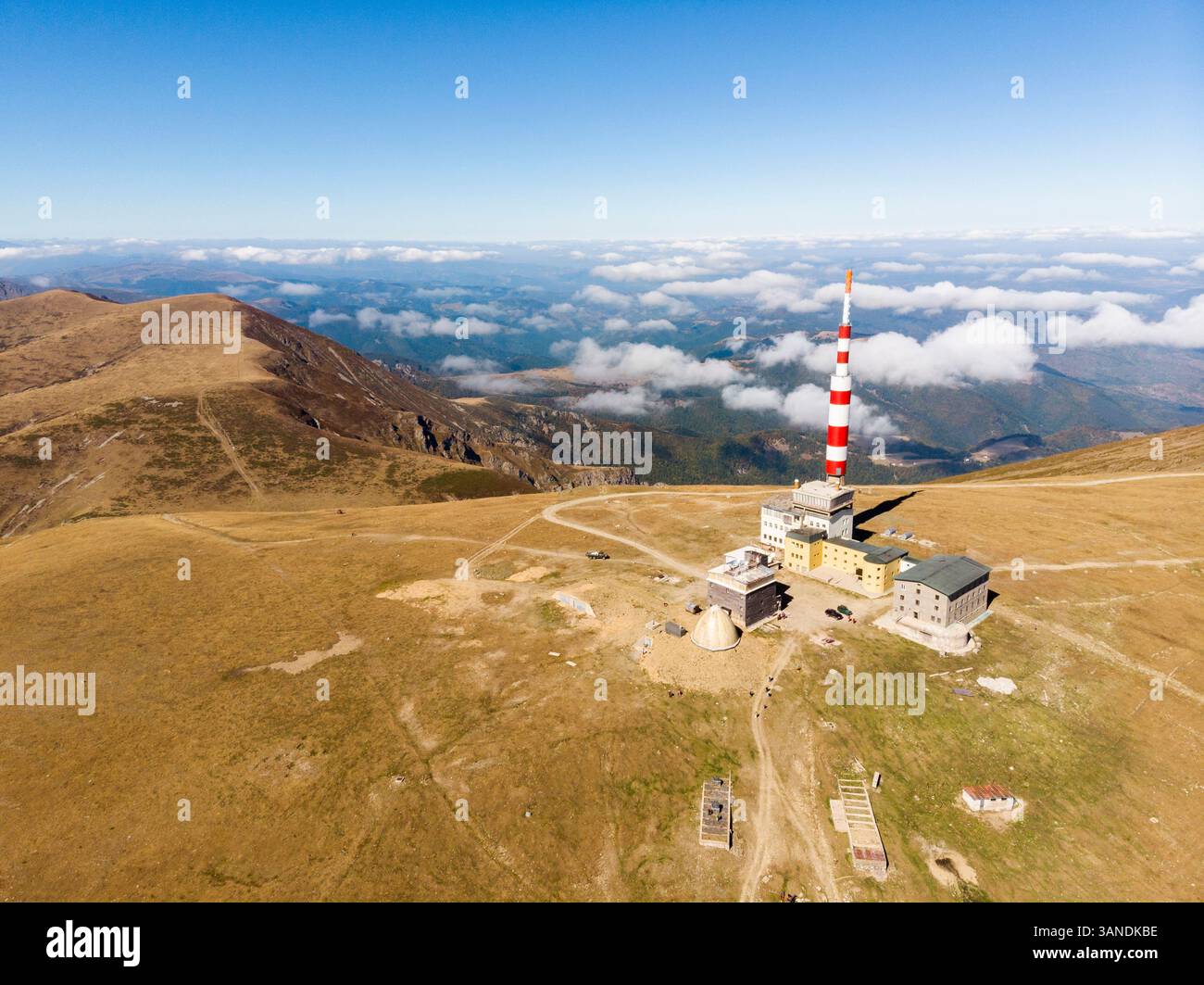 Aerial view of balkan mountains with botev peak and tv tower, kalofer ...