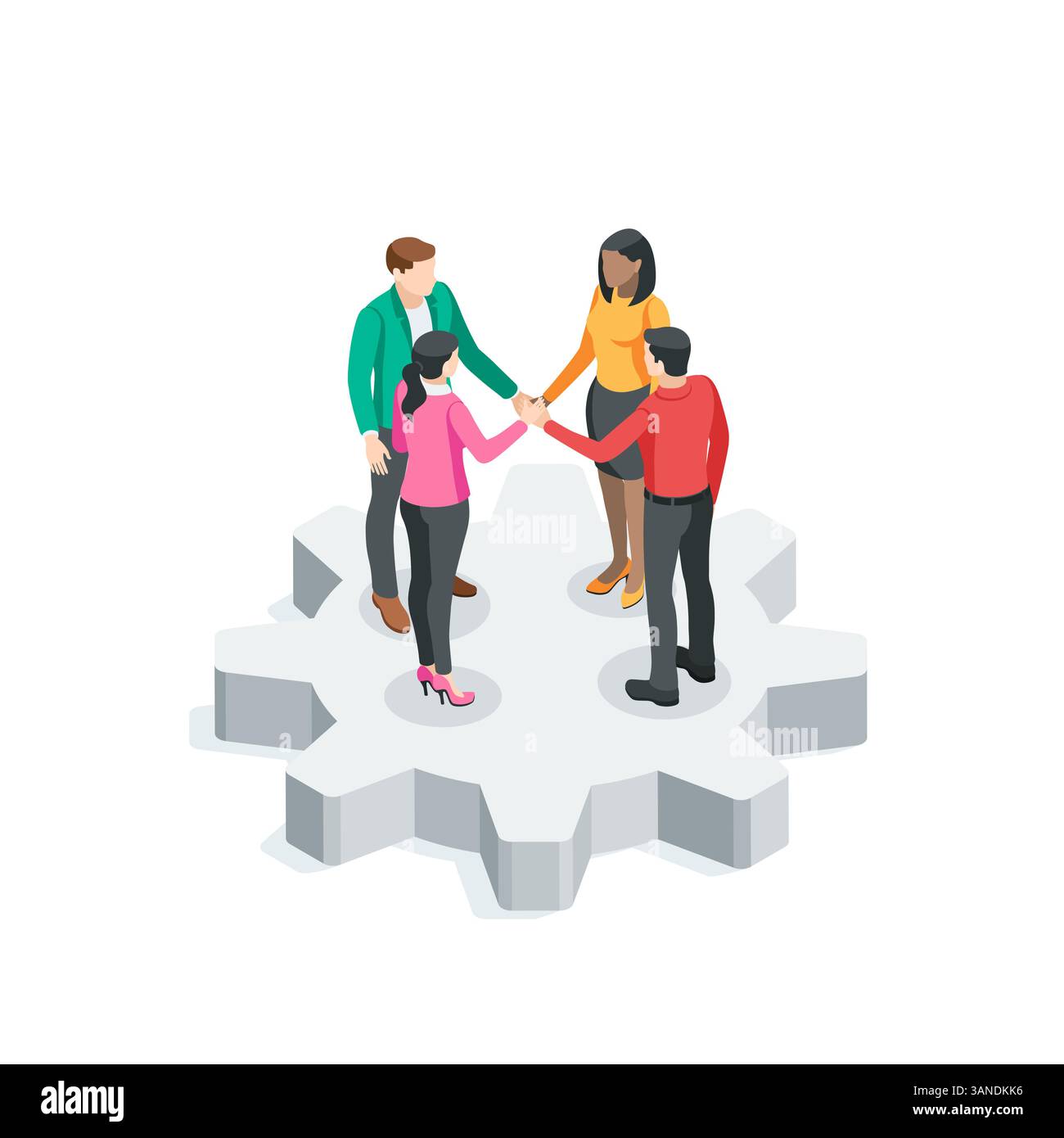 isometric vector business people joined their hands while standing on a ...