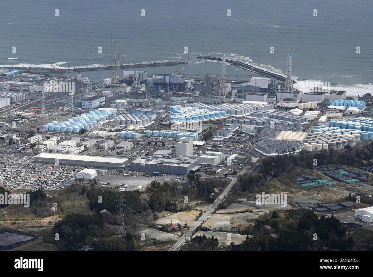 An aerial photo shows Fukushima Daiichi Nuclear Power Plant in Okuma ...