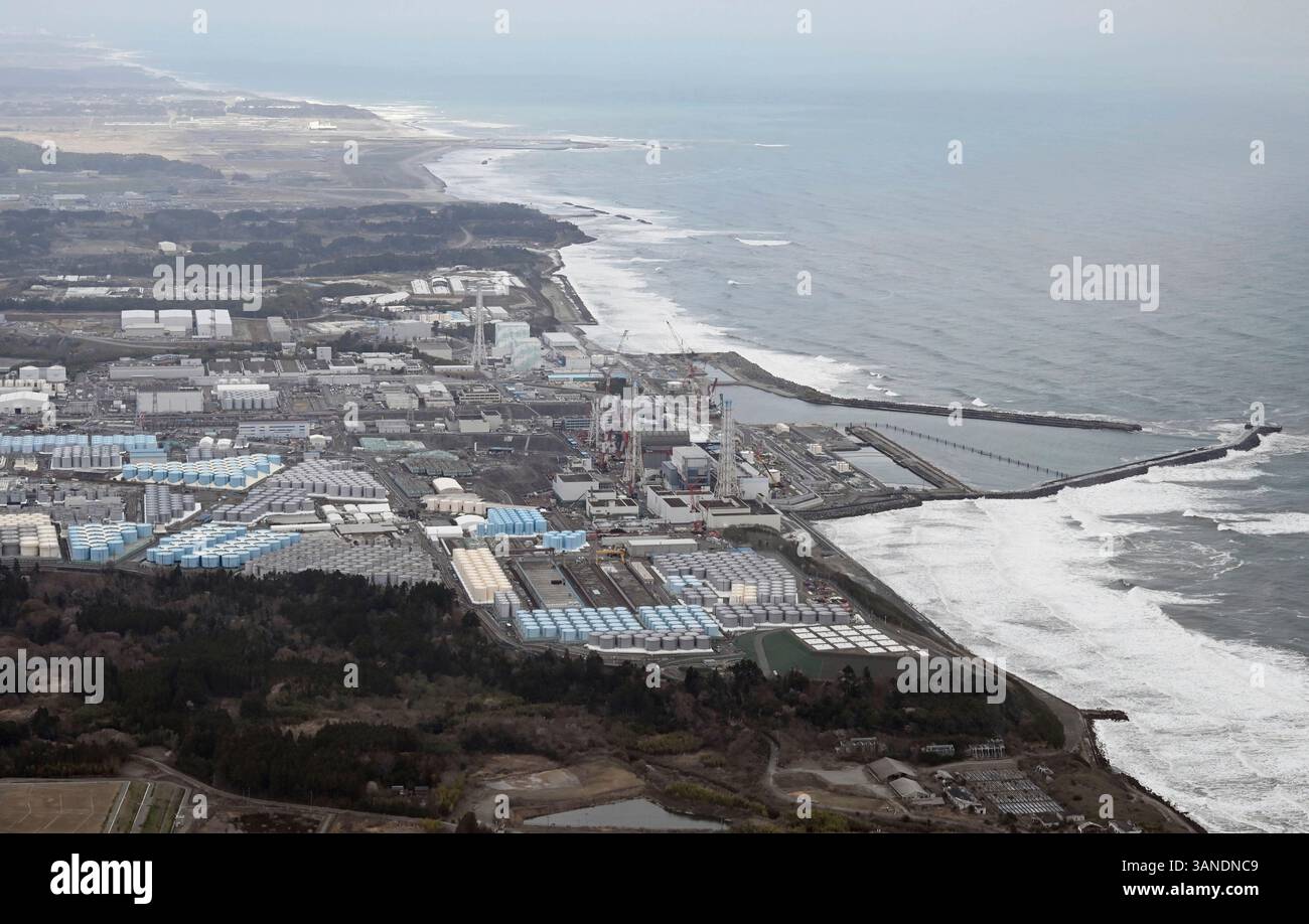 An aerial photo shows Fukushima Daiichi Nuclear Power Plant in Okuma ...