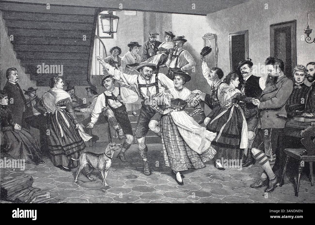 Schuhplattler, dance originally from the Eastern Alps, dancing boys ...