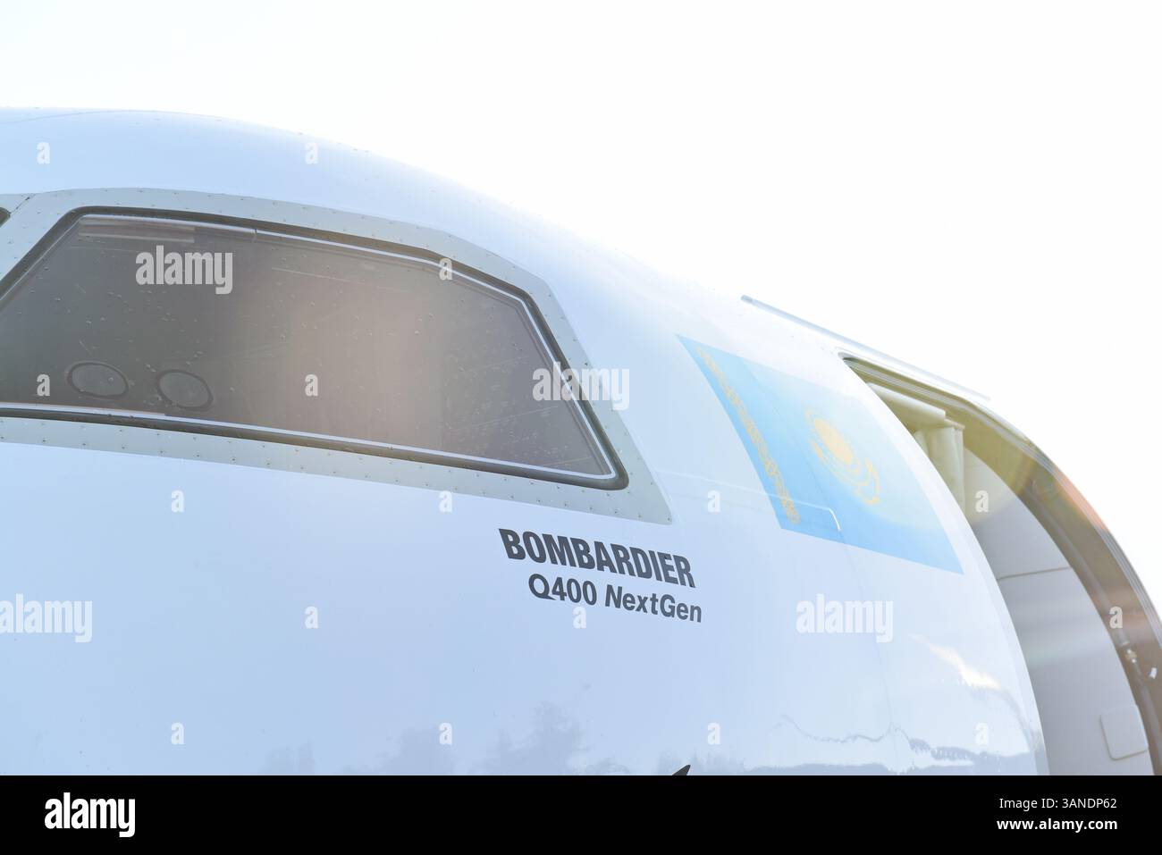 Qazaq Air - Bombardier Q400 Next Gen aircraft at the airport Stock ...
