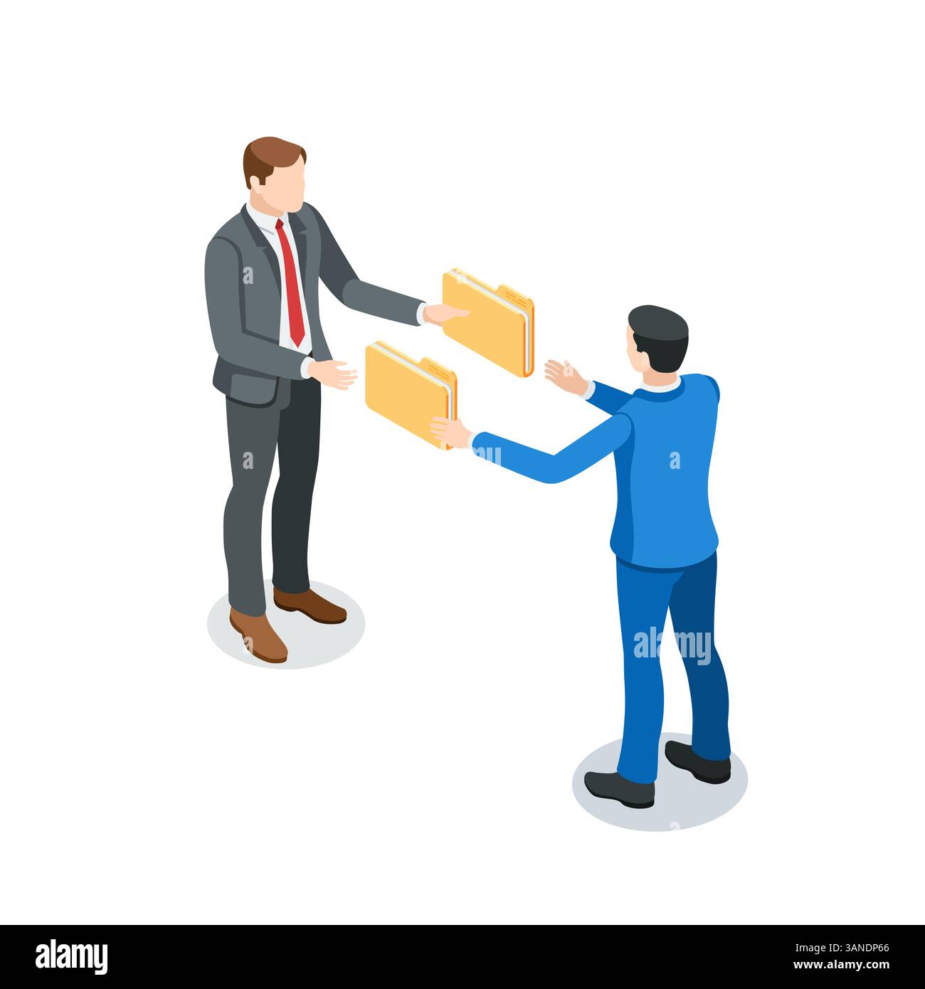 isometric vector business man exchanging folders with another man, in ...