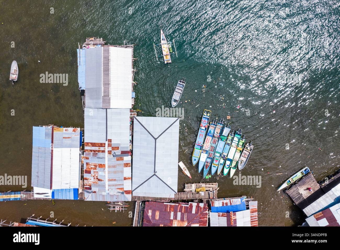 Aerial Top Down View of Boat Port on the Coast of Jayapura City ...