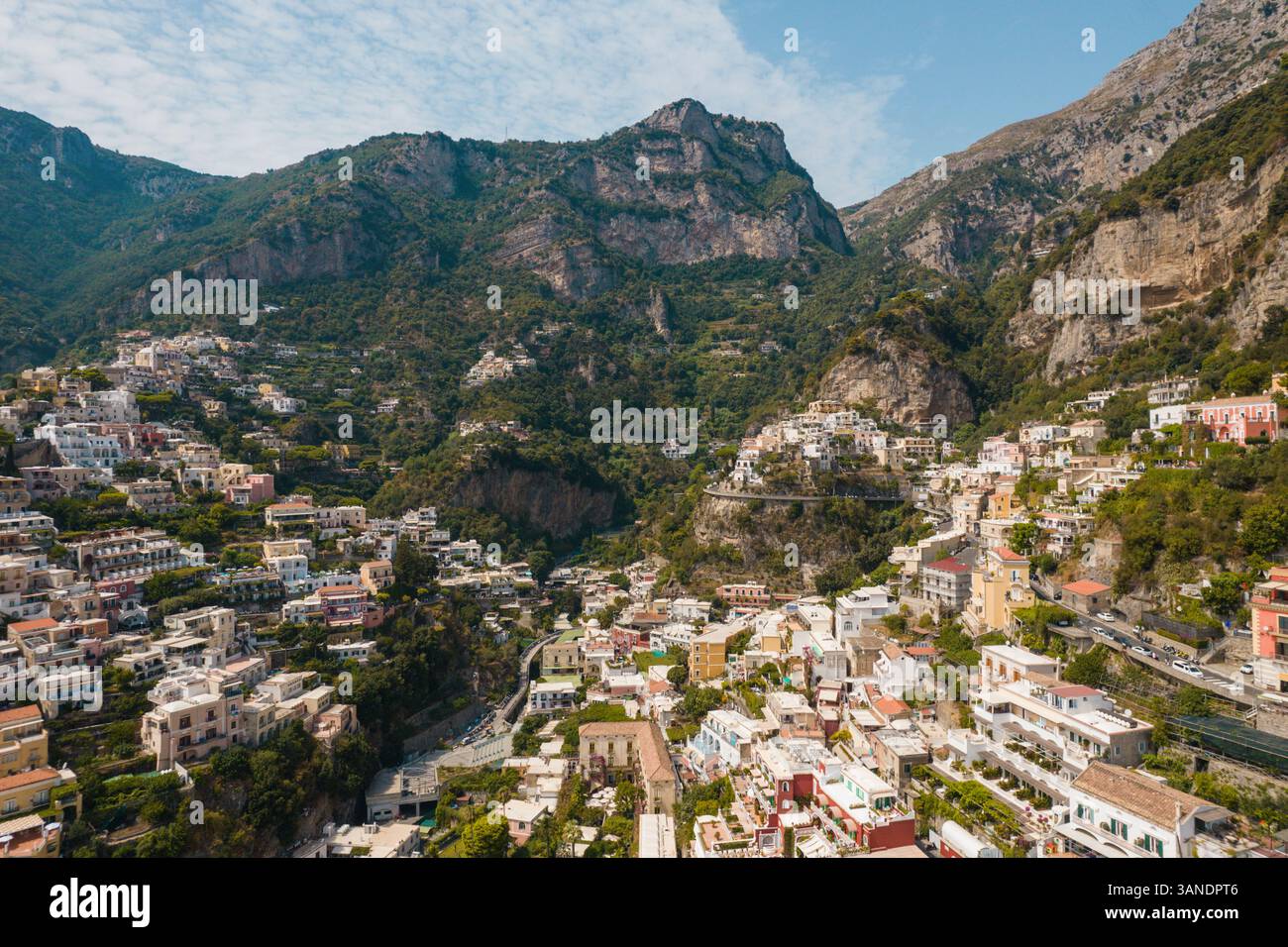 Aerial view of the picturesque coastal town of Positano with charming ...