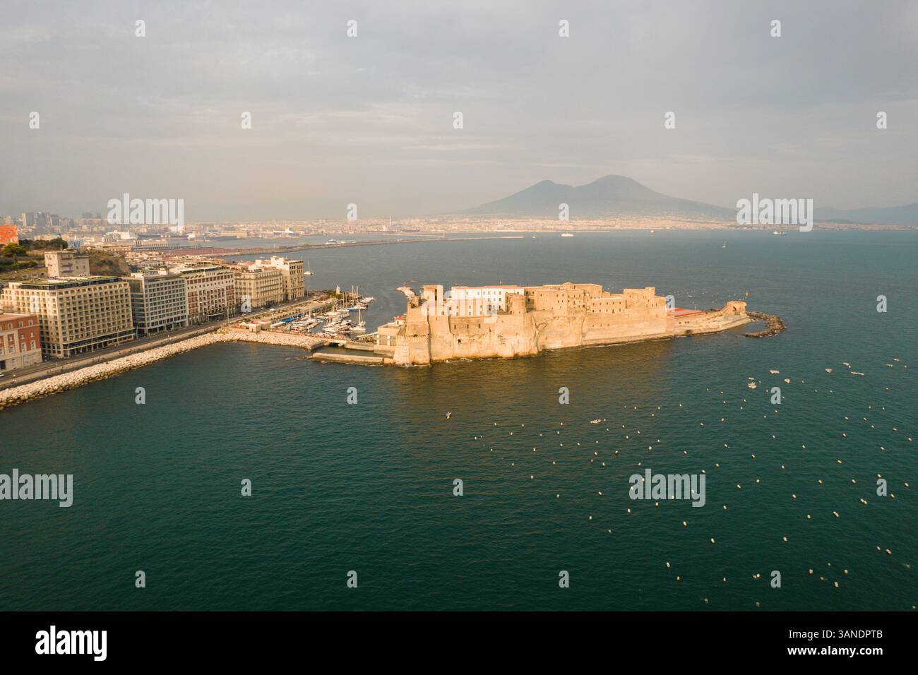 Aerial view of Mount Vesuvius and Ovo Castle overlooking the beautiful ...