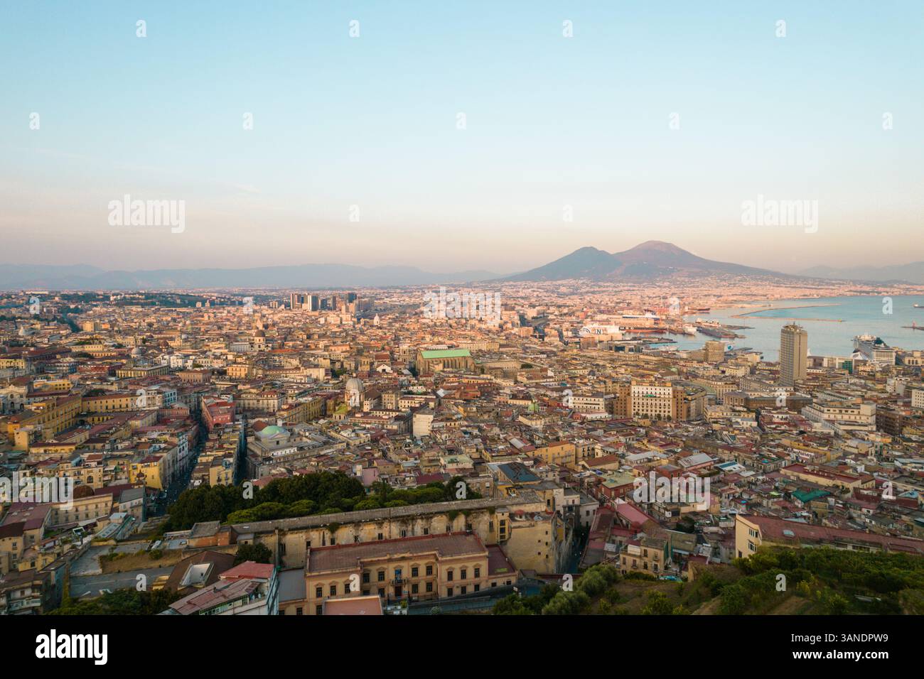 Aerial view of vibrant cityscape with historic architecture and ...