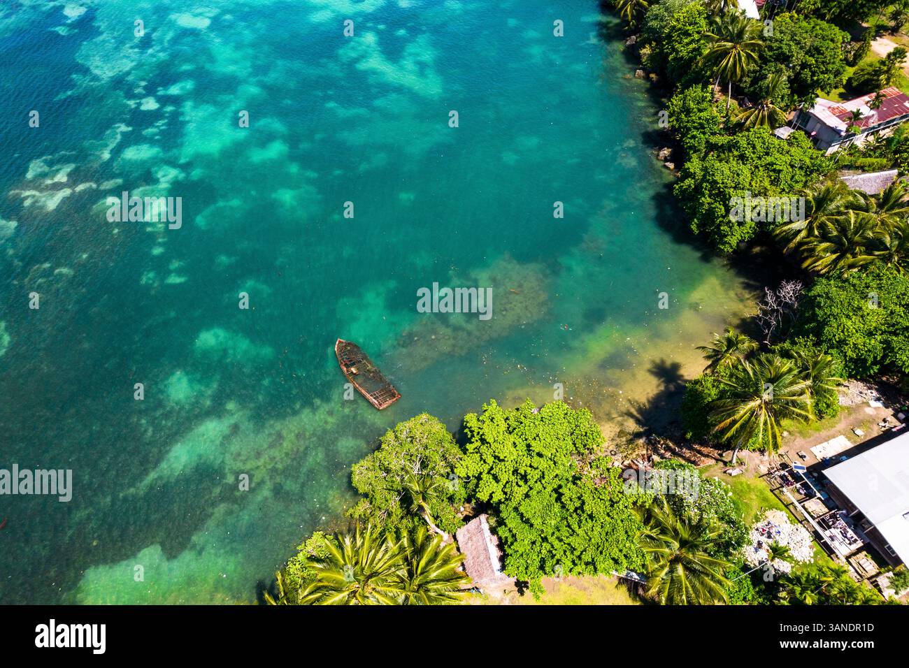 Aerial Drone View of Seaside with Underwater Boat, Wewak, East Sepik ...