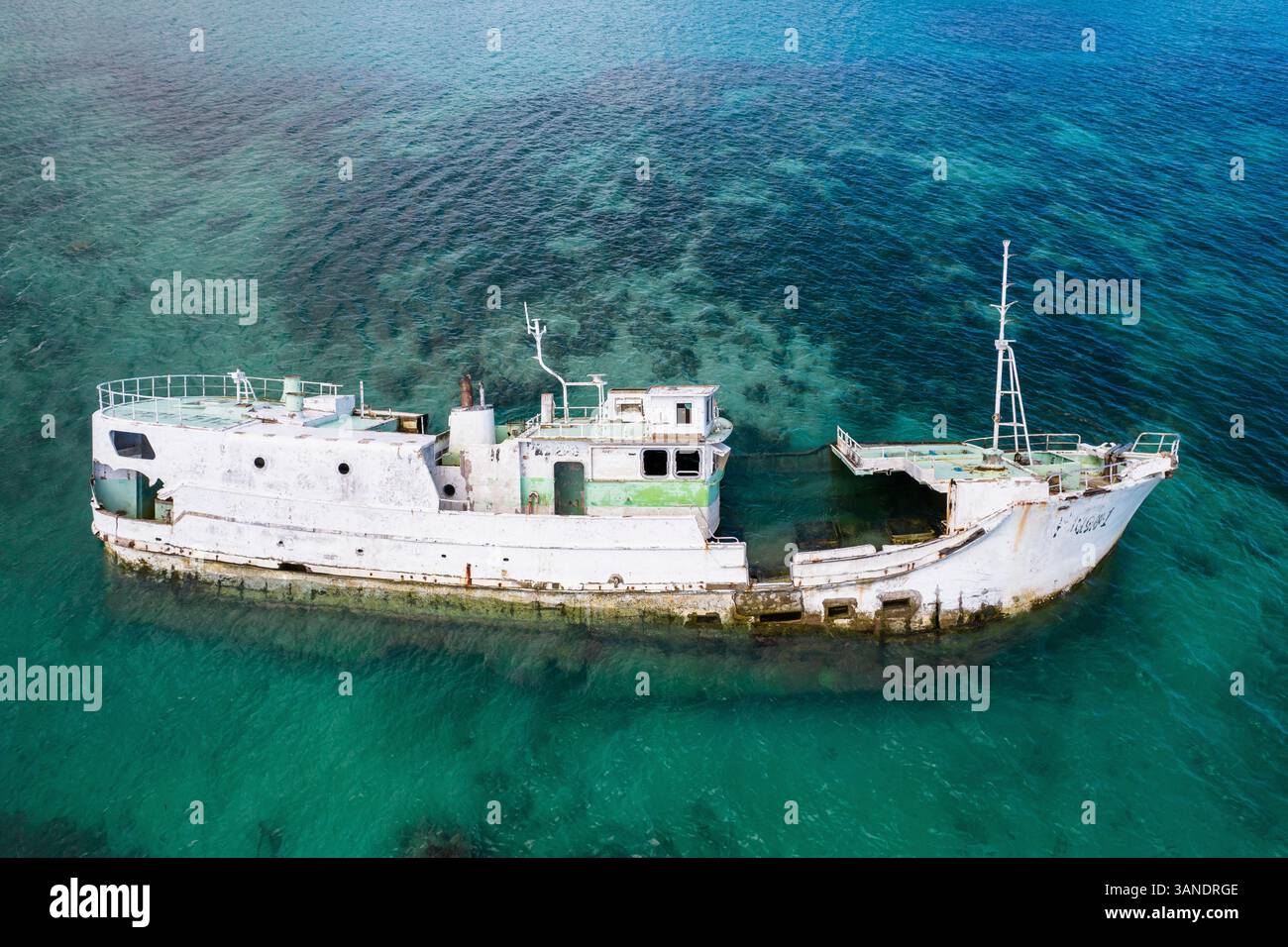 Aerial Drone View of Old Shipwreck in the Water, Wewak East Sepik ...