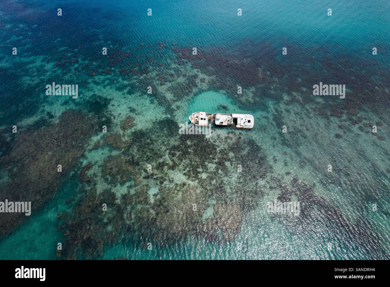 Aerial Drone View of Old Shipwreck in the Sea, Wewak East Sepik ...