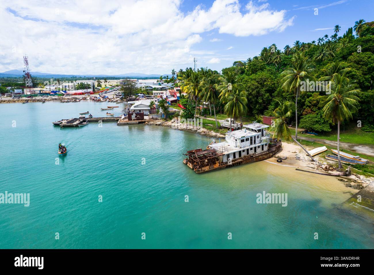Aerial Drone View of Old Shipwreck on the Beach, Wewak East Sepik ...