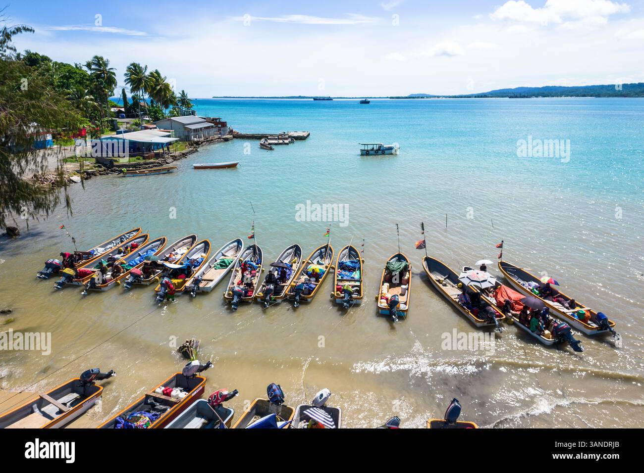 Aerial Top Down View of Fishing Boats in the Sea, Wewak, East Sepik ...