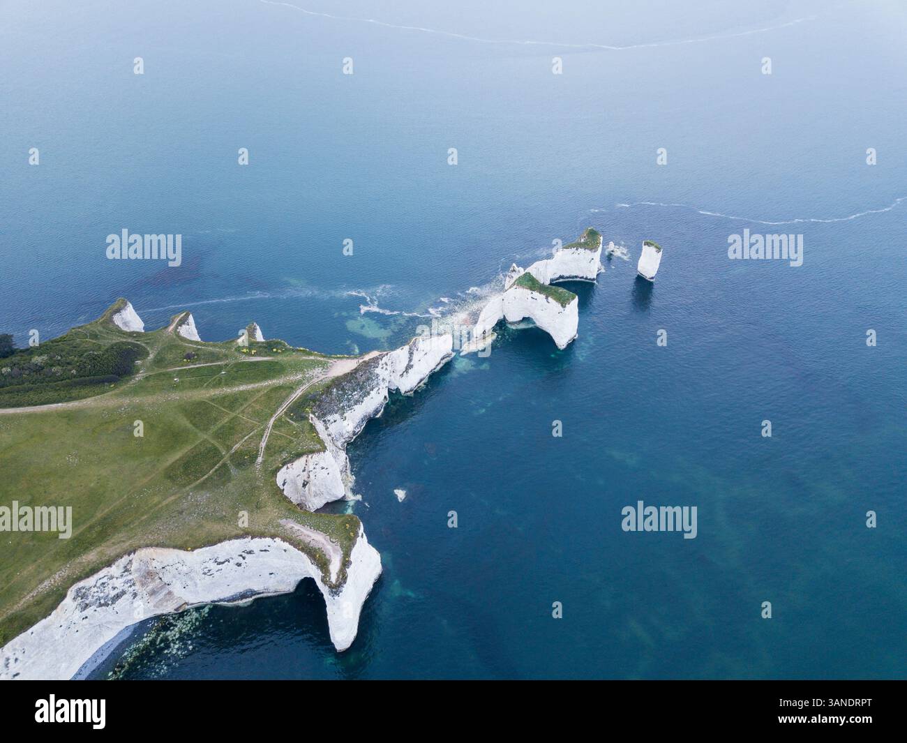 Aerial view of Old Harry Rocks, Jurassic Coast, Dorset, United Kingdom ...