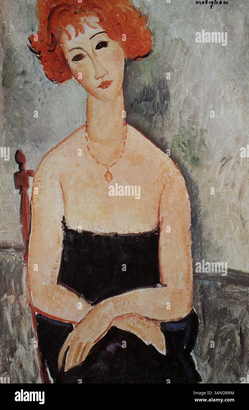 Red-haired woman with a necklace, painting by Amedeo Clemente ...