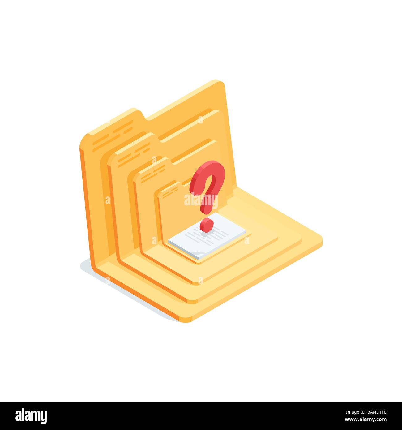 isometric vector open folders with documents and question mark, in color on a white background ...