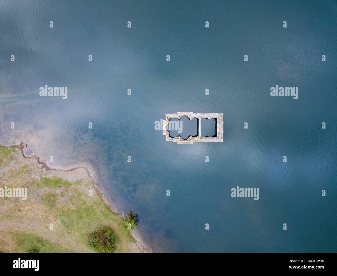 Aerial Top Down View of Sunken Church of Jrebchevo Dam, Bulgaria Stock ...