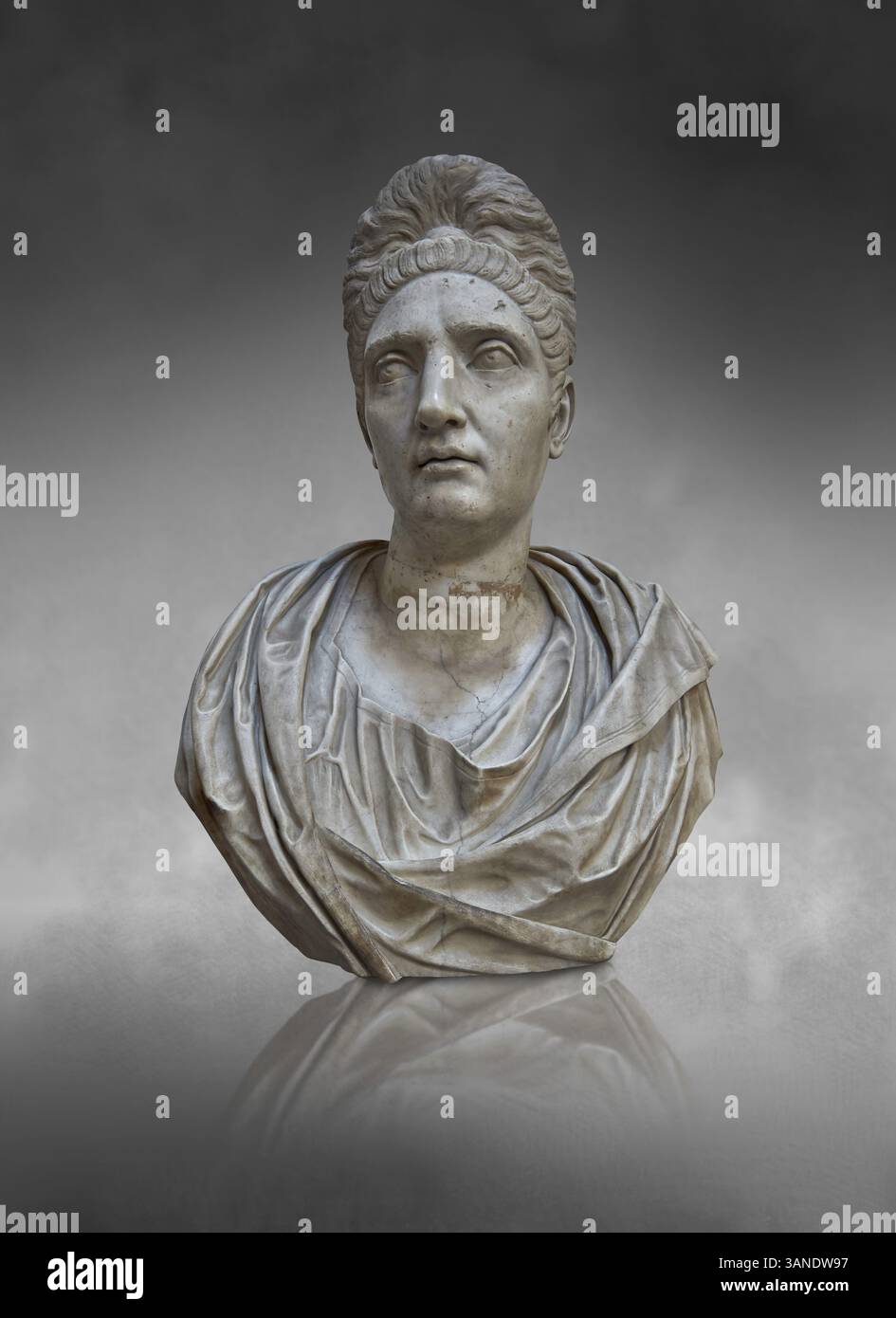 Roman portrait bust of Plotina, wife of Hadrian, identified by the high ...