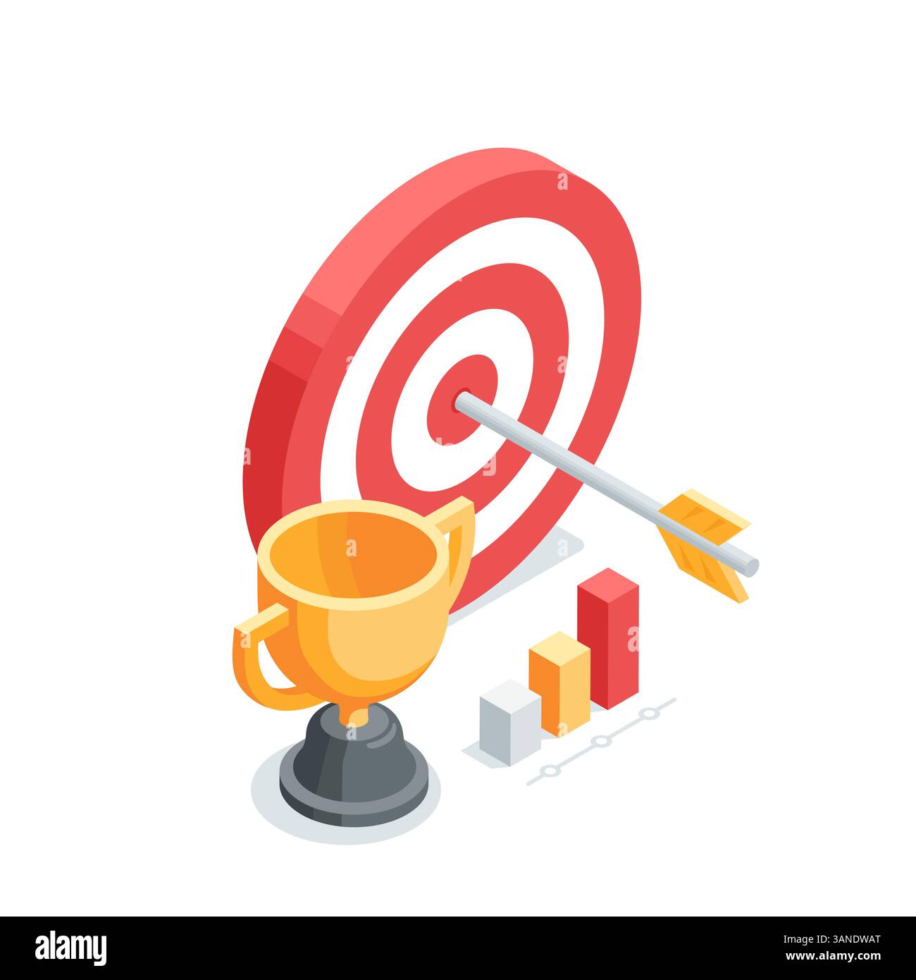 isometric vector target with arrow and cup with chart, in color on ...