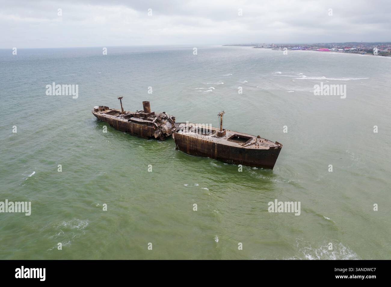 Aerial View of Evangelia Cargo Ship Shipwreck Beached On The Coast ...