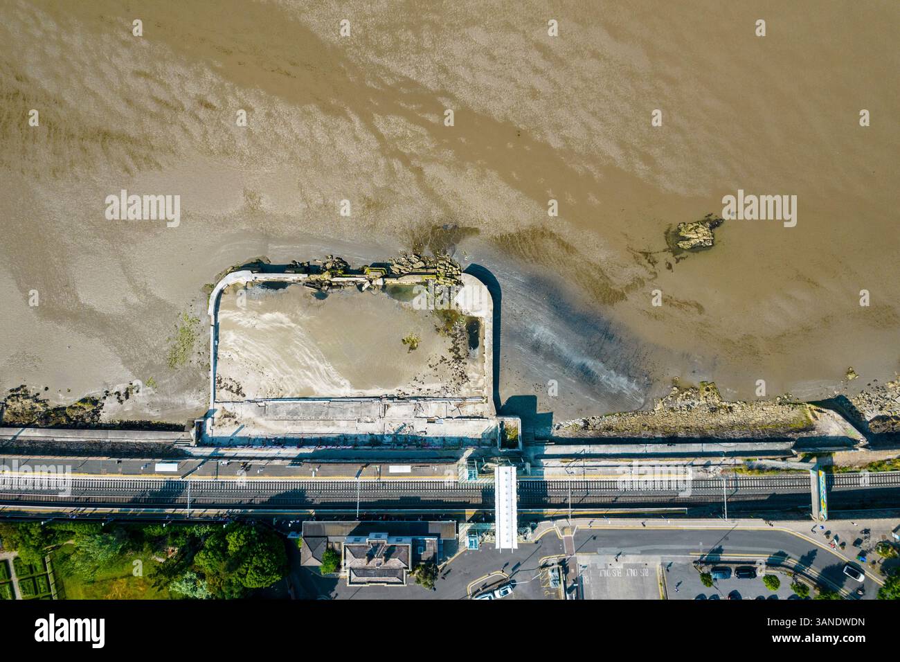 Aerial Top Down of Blackrock Historic Baths on the Seaside, Dublin ...