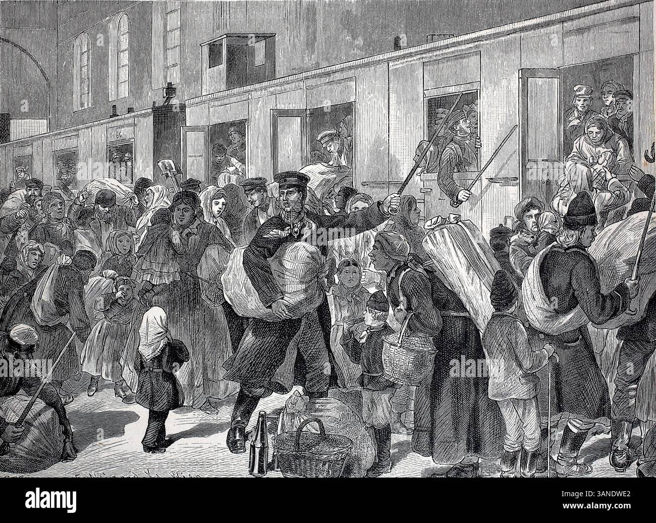 Emigrants, an emigrant train in Berlin in the 19th century, Germany ...