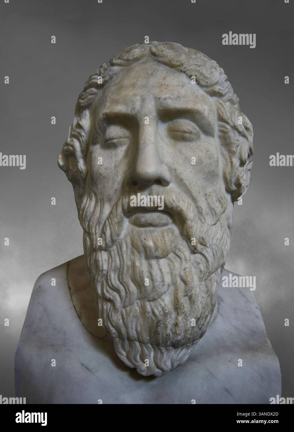 Roman portrait bust of Homer, celebrated blind Greek philosopher ...