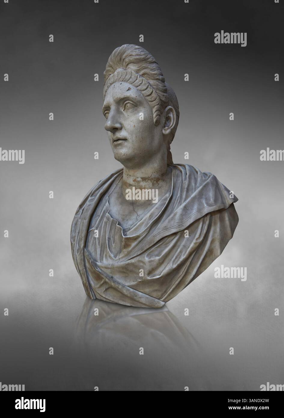 Roman portrait bust of Plotina, wife of Hadrian, identified by the high ...